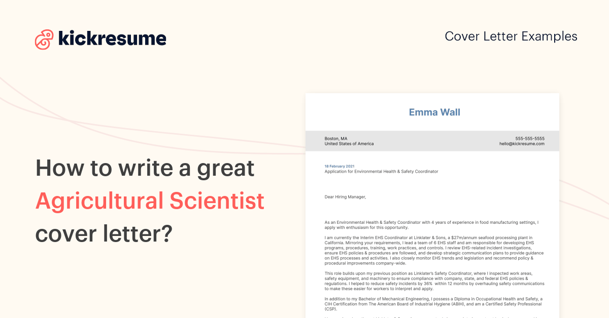 Agricultural Scientist Cover Letter Samples & Examples 2025 | Kickresume