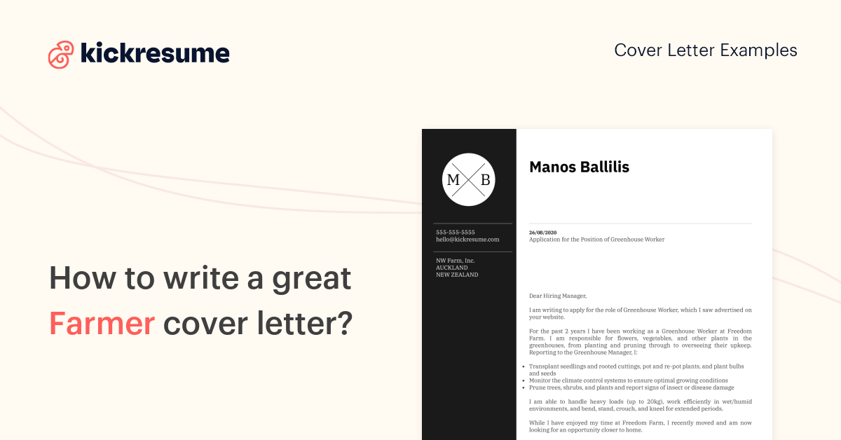 Farmer Cover Letter Samples & Examples 2025 | Kickresume