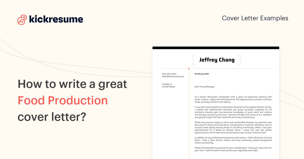 Food Production Cover Letter Samples & Examples 2026 | Kickresume