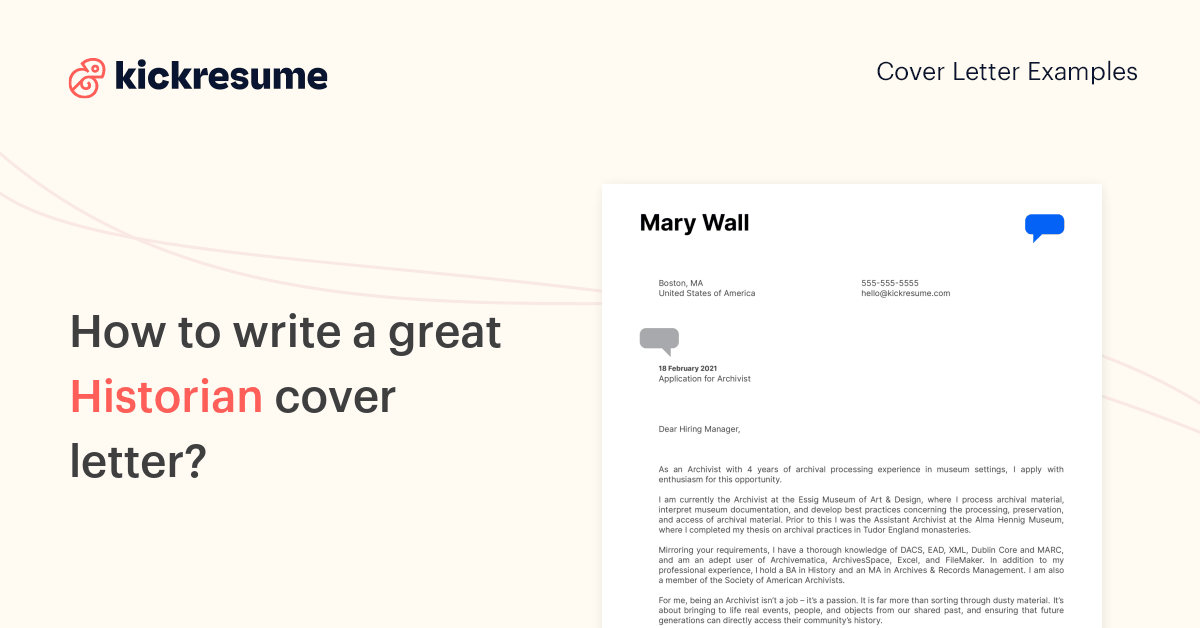Historian Cover Letter Samples & Examples 2025 | Kickresume