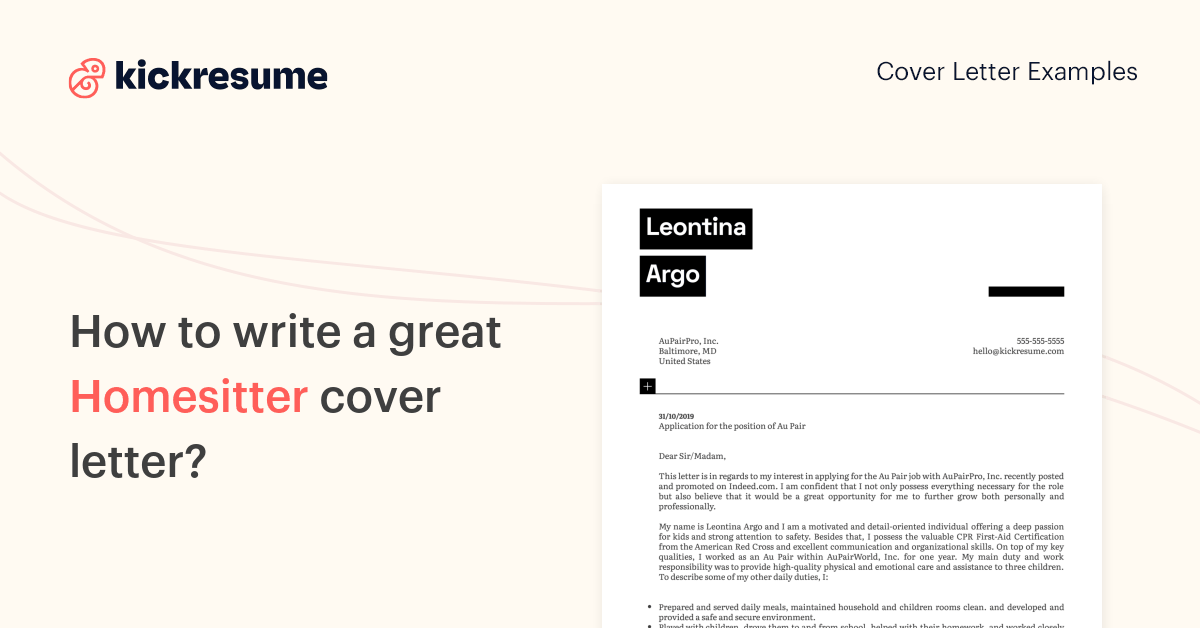 Homesitter Cover Letter Samples & Examples 2025 | Kickresume