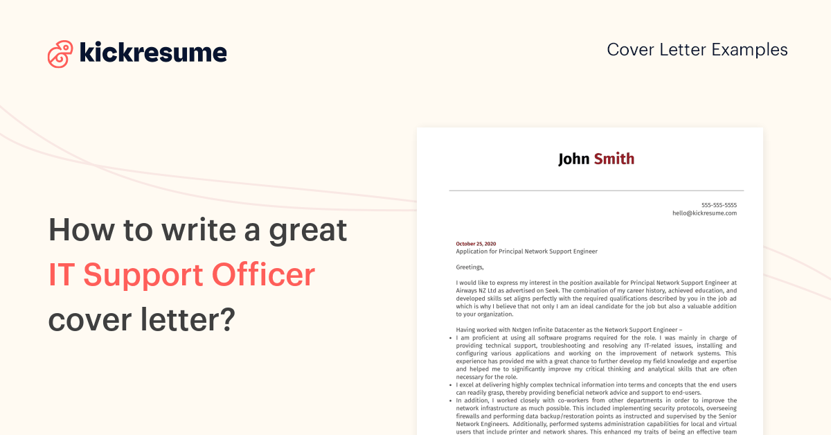 IT Support Officer Cover Letter Samples & Examples 2025 | Kickresume