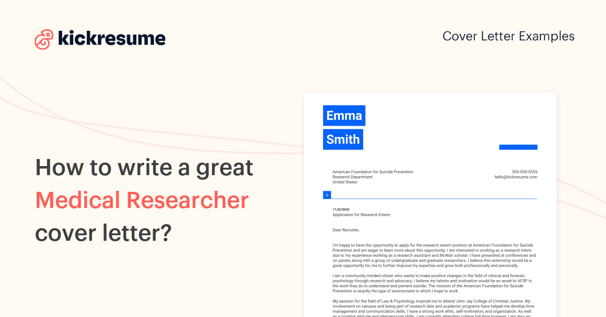 Medical Researcher / Scientist Cover Letter Samples & Examples 2026 ...