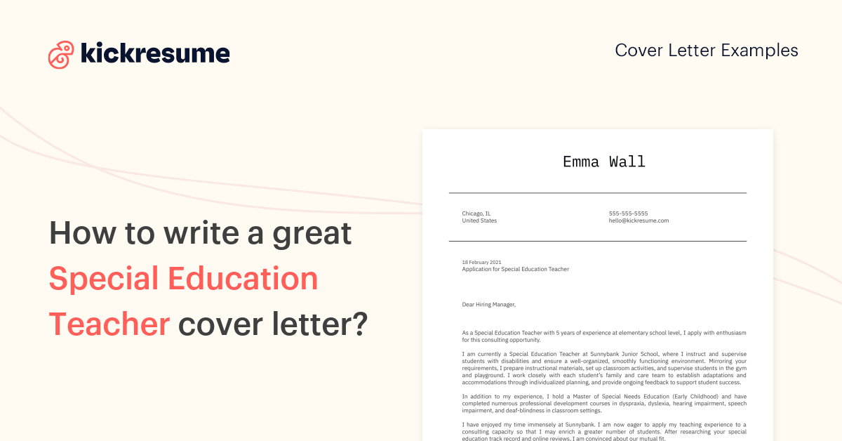 Special Education Teacher Cover Letter Samples & Examples 2025 | Kickresume