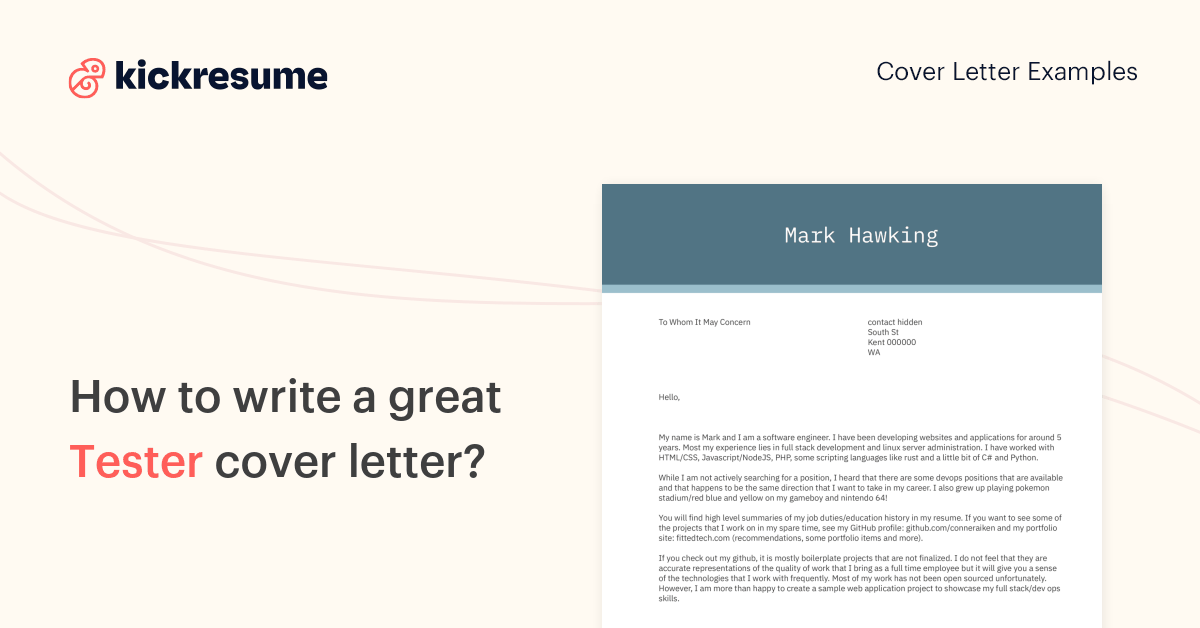 Software Tester Cover Letter Samples & Examples 2025 | Kickresume