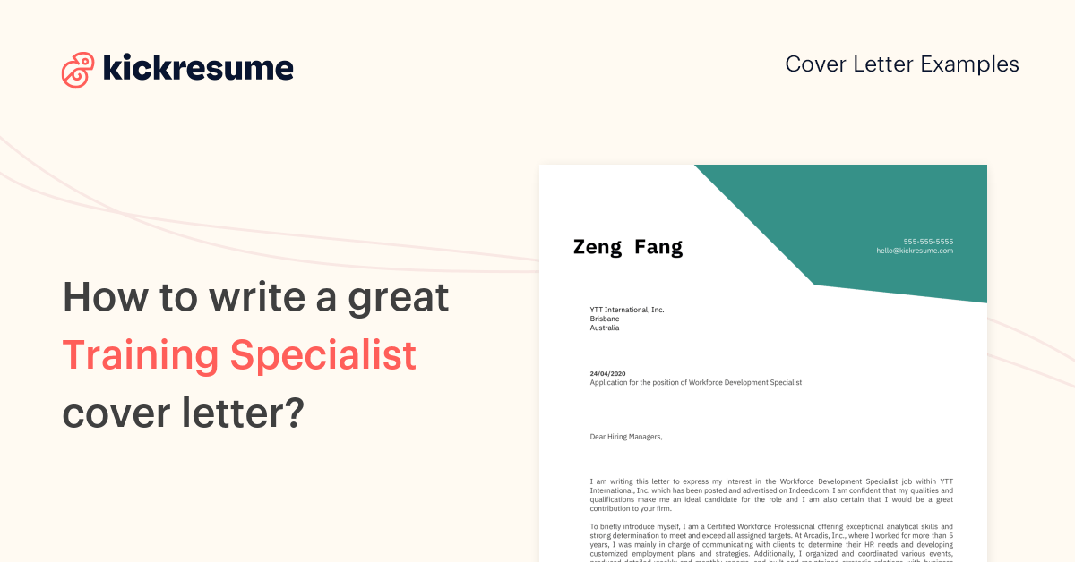 Training Specialist Cover Letter Samples & Examples 2026 | Kickresume