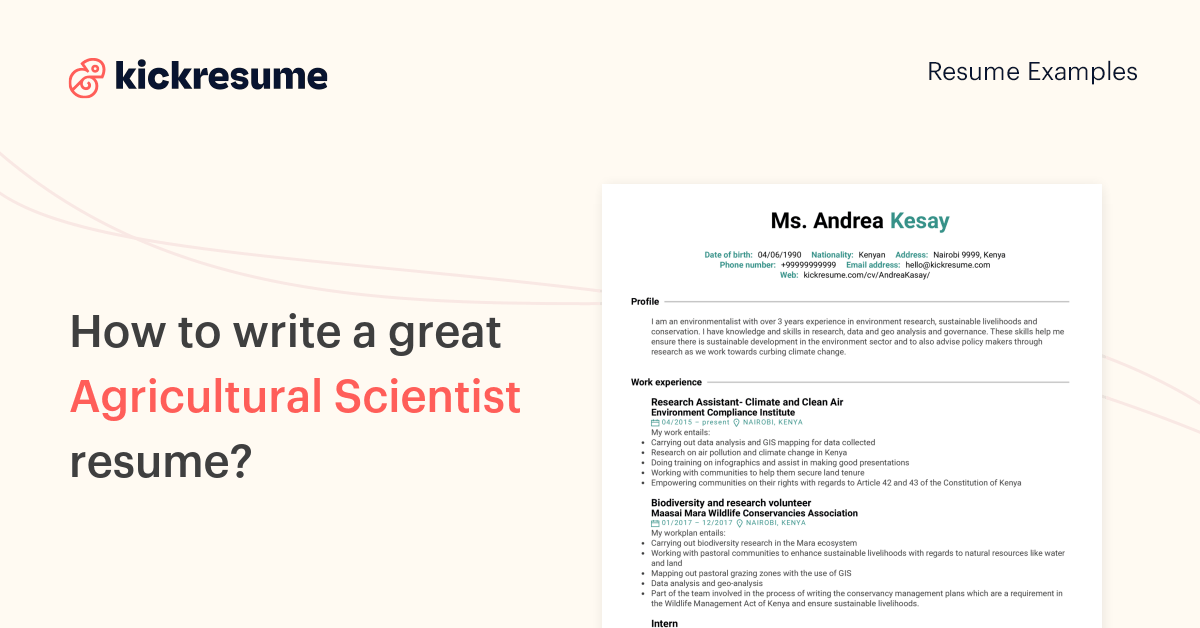 Agricultural Scientist Resume Examples & Writing Guide 2025 | Kickresume