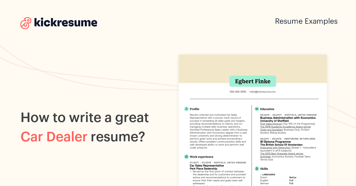 Car Dealer Resume Examples & Writing Guide 2025 | Kickresume