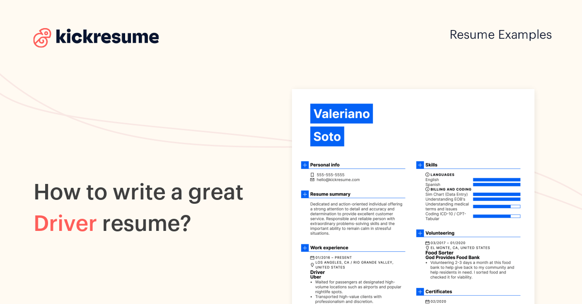 Motorista Exemplos de currículos & Guia de redação 2025 | Kickresume