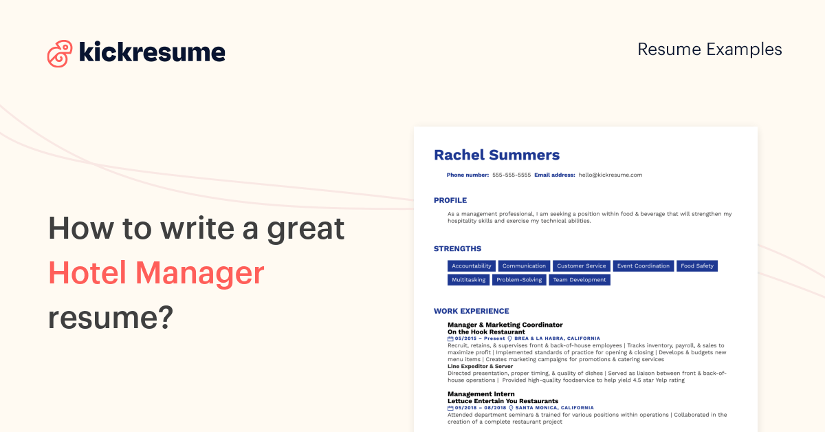 Hotel Manager Resume Examples & Writing Guide 2025 | Kickresume