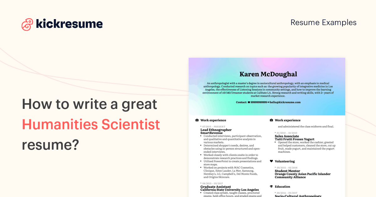 Humanities Scientist Resume Examples & Writing Guide 2025 | Kickresume