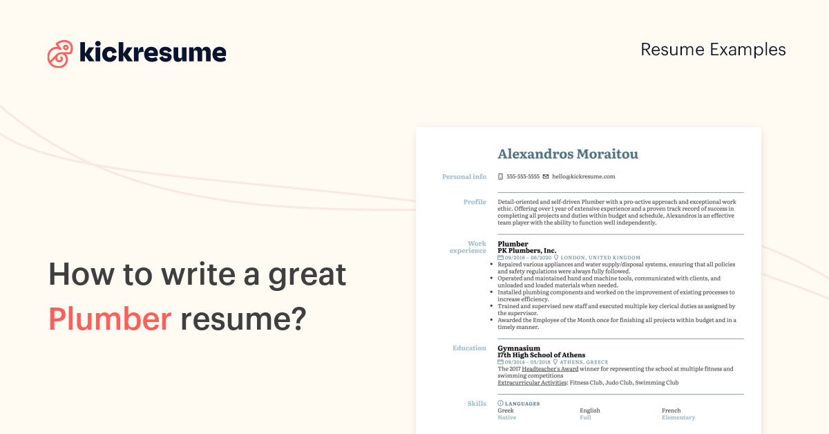Plumber Resume Examples & Writing Guide 2025 | Kickresume