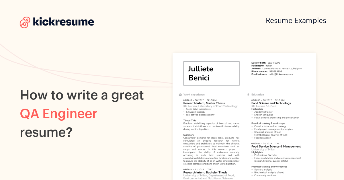 QA Engineer (Quality Assurance) Resume Examples & Writing Guide 2025 ...