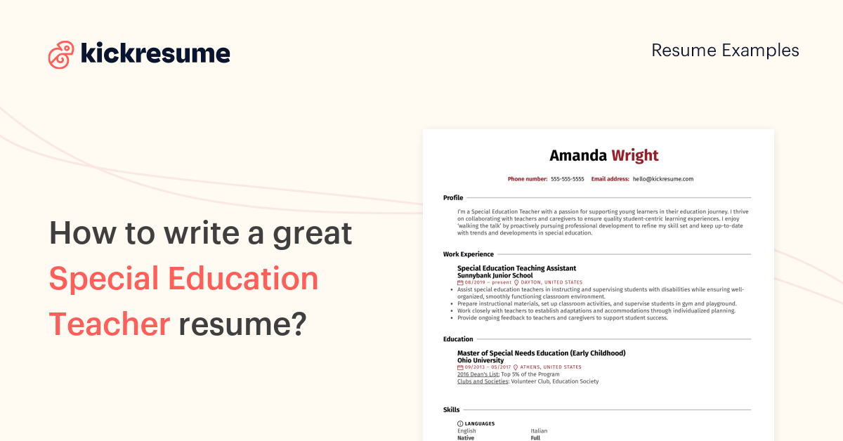 Special Education Teacher Resume Examples & Writing Guide 2025 | Kickresume