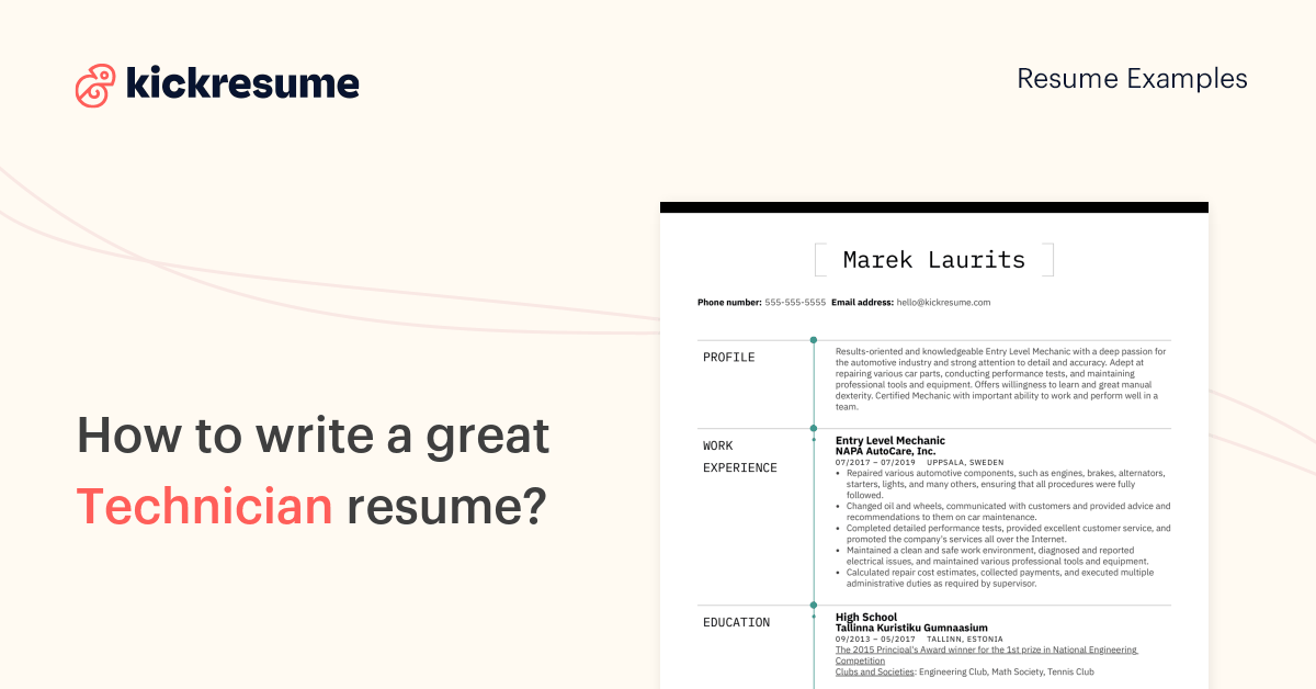 Technician Resume Examples & Writing Guide 2026 | Kickresume
