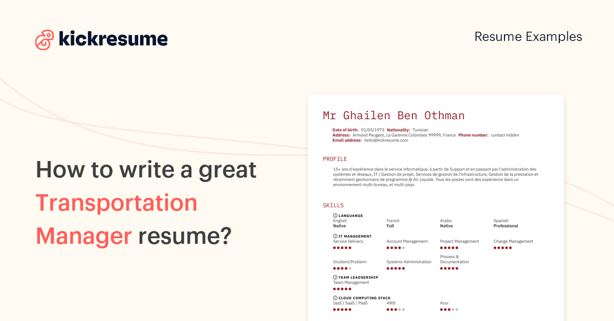 Transportation Manager Resume Examples & Writing Guide 2025 | Kickresume